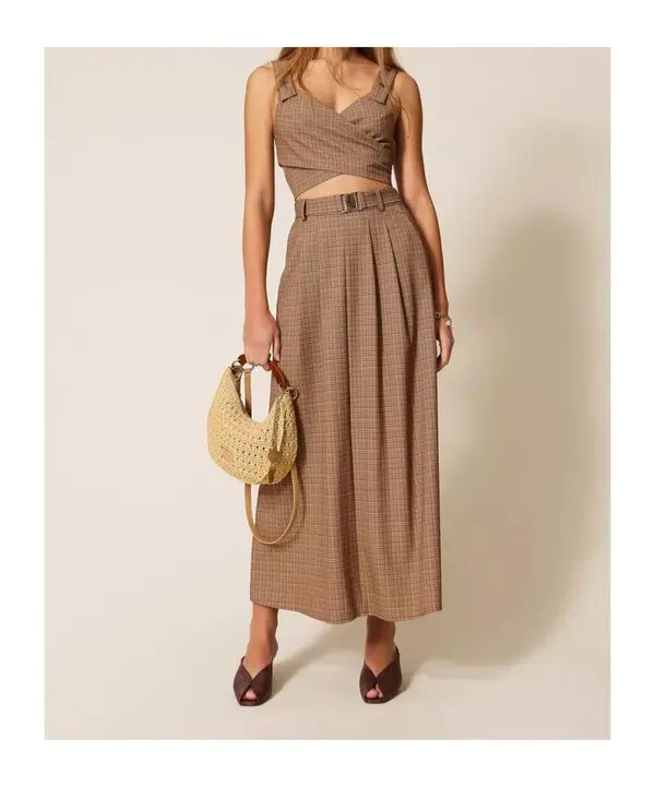 TWINSET Plaid-pattern Belted Skirt