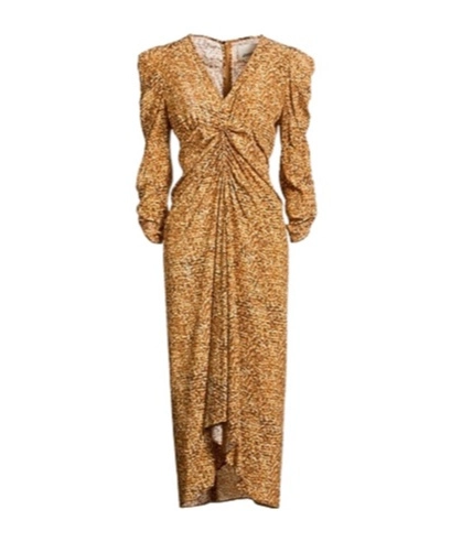 Isabel Marant Étoile Printed V-neck Gathered Long Sleeve Dress - Gold