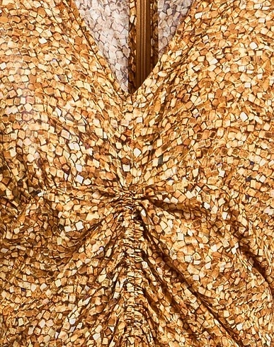 Isabel Marant Étoile Printed V-neck Gathered Long Sleeve Dress - Gold