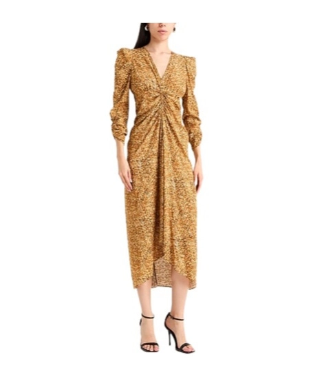Isabel Marant Étoile Printed V-neck Gathered Long Sleeve Dress - Gold