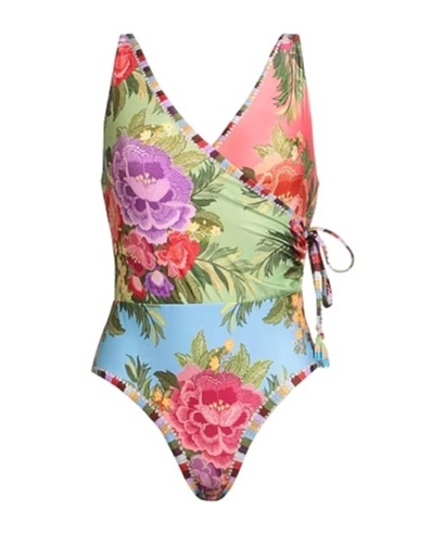 Farm Rio Floral Print One Piece Swimsuit - Green