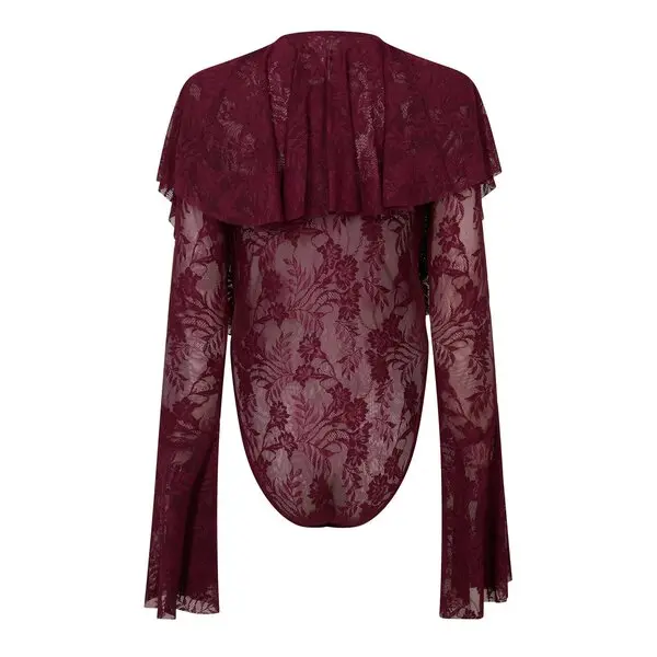 Norma Kamali Long-sleeved Deep V-neck Ruffled Bodysuit