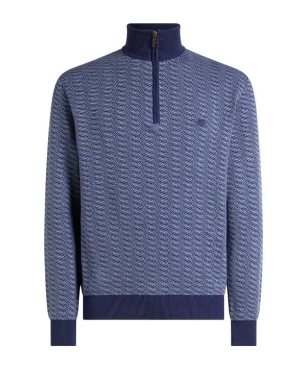 Etro Cotton Jacquard Zip Sweater With Pegaso Embroidery