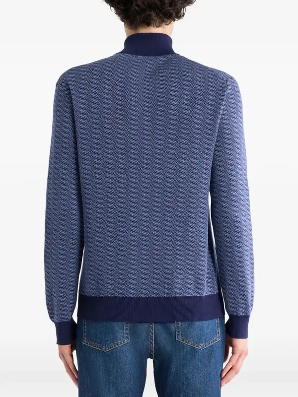 Etro Cotton Jacquard Zip Sweater With Pegaso Embroidery