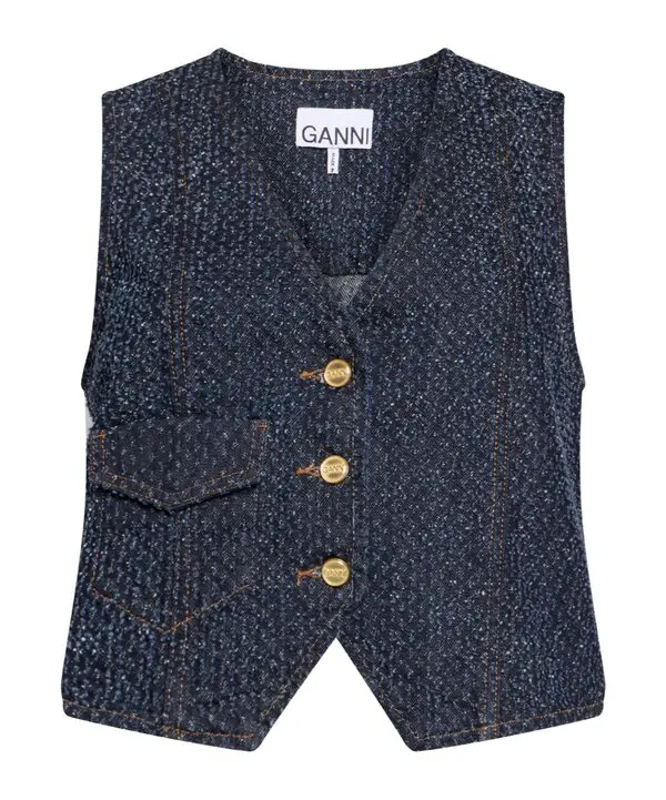 GANNI Textured Dark Wash Denim Vest