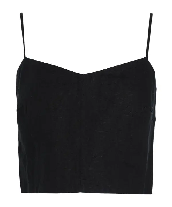 MAXCO. Max&co. Linen Sleeveless Deep Neckline Crop Top - Black