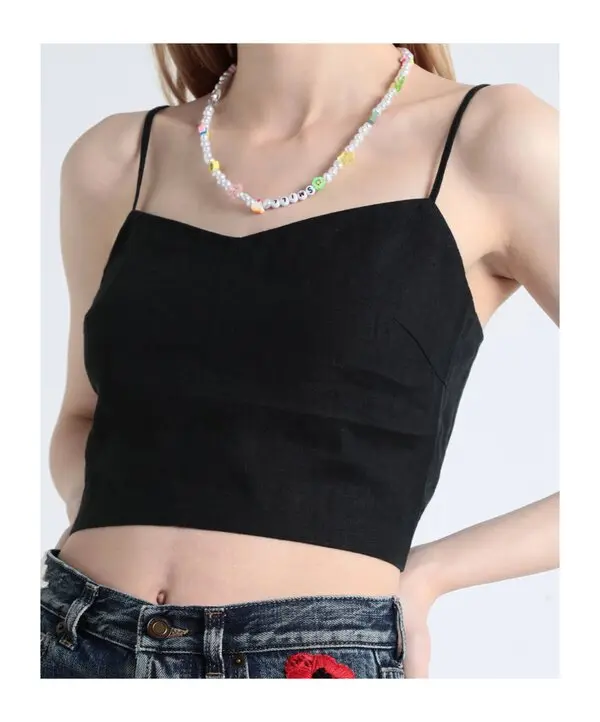 MAXCO. Max&co. Linen Sleeveless Deep Neckline Crop Top