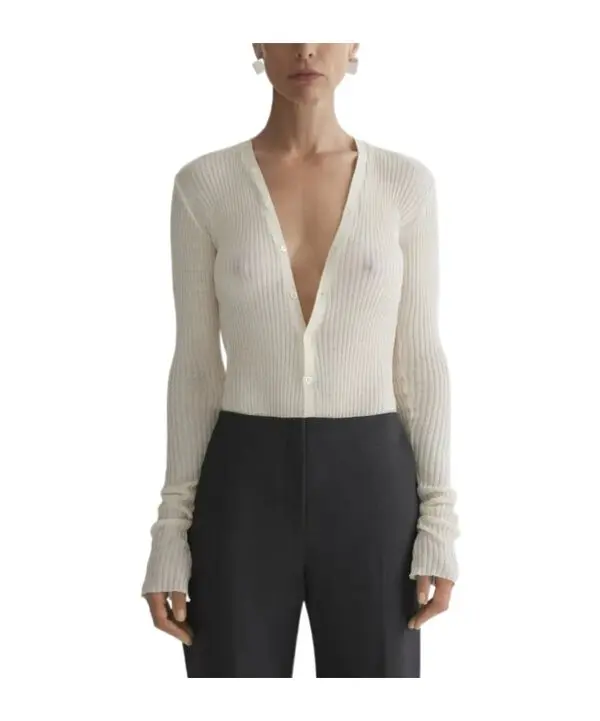 MUGLER V-neck Ribbed Knit Top