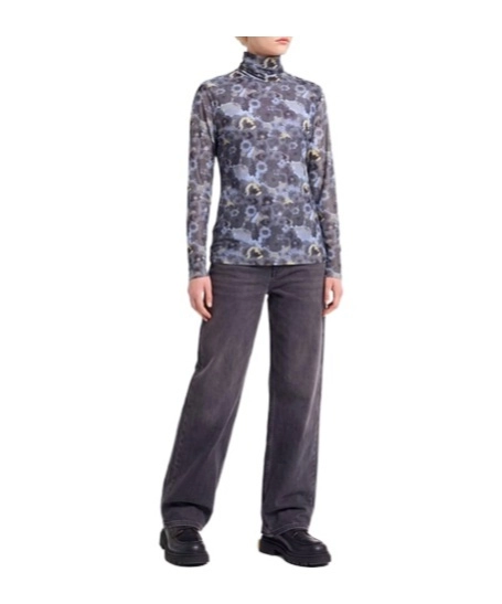 GANNI Floral Print Turtleneck Top