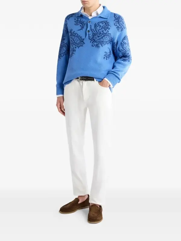 Etro Cotton Jacquard Polo Sweater With Inlays