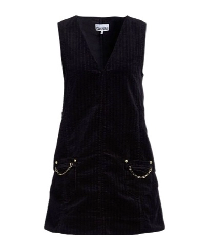 GANNI Corduroy Sleeveless V-neck Dress With Appliqués And Pockets