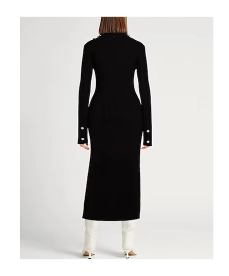 Sportmax Slim-fit Ribbed Knit Long Sleeve Midi Dress