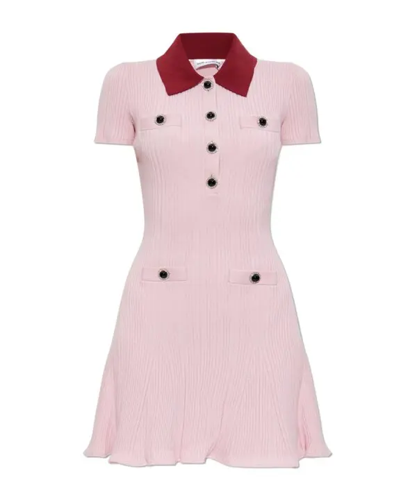 SELF-PORTRAIT Knitted Mini Dress With Contrast Collar