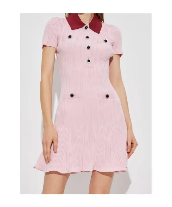 SELF-PORTRAIT Knitted Mini Dress With Contrast Collar