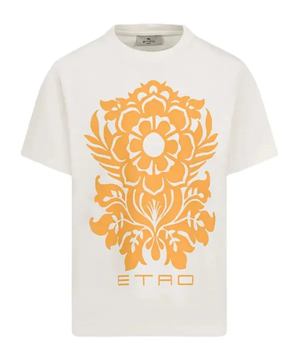 Etro Cotton Jersey T-shirt With Placed Floral Print
