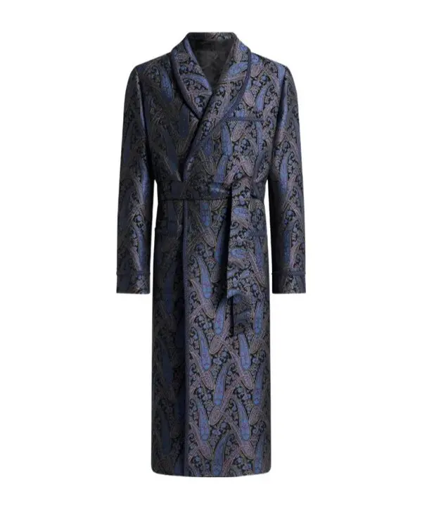 Etro Chenille Jacquard Robe Coat With Metallic Paisley Motif - Black