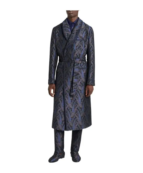 Etro Chenille Jacquard Robe Coat With Metallic Paisley Motif