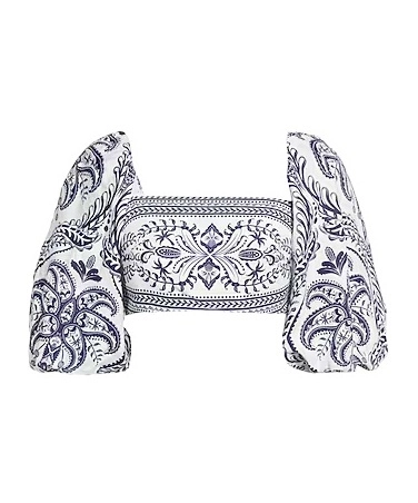 Farm Rio Paisley Print Linen Crop Top With Square Neckline And Shirred Back