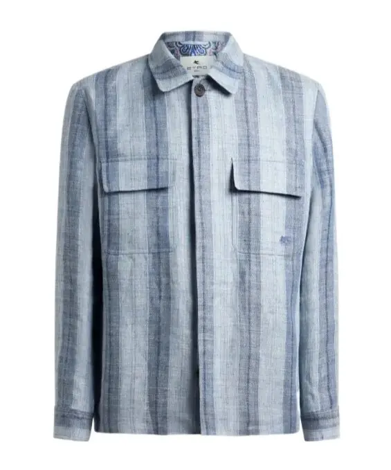 Etro Striped Linen Shacket With Pegaso Embroidery