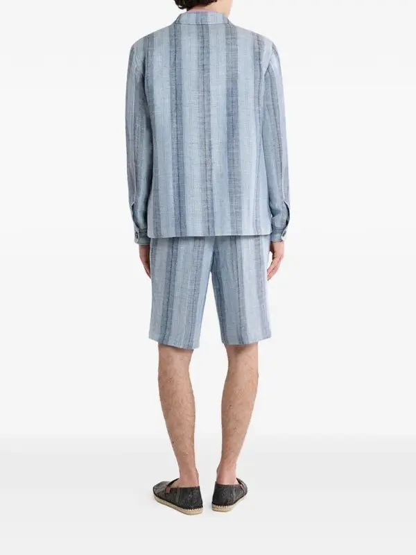 Etro Striped Linen Shacket With Pegaso Embroidery