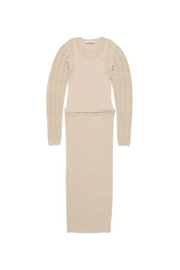 Acne Studios Long Sleeve Midi Dress With Contrasting Ribbed Vest - Light Brown