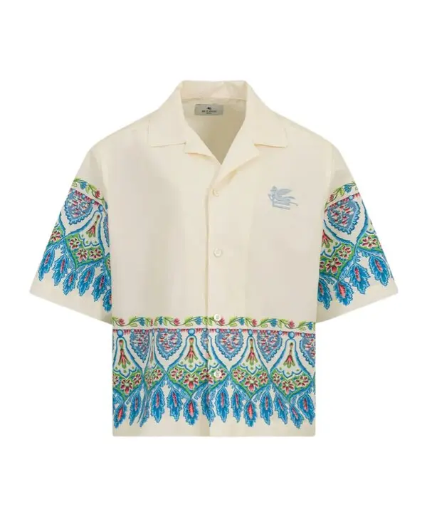 Etro Cotton Poplin Shirt With Placed Floral Print