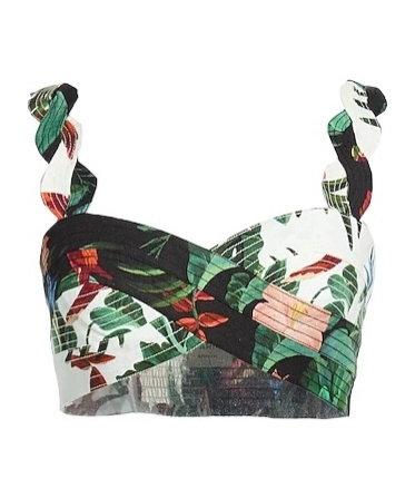 Farm Rio Floral Sleeveless Sweetheart Neckline Crop Top