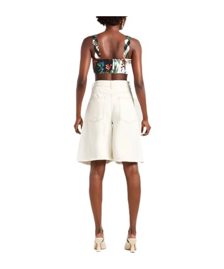 Farm Rio Floral Sleeveless Sweetheart Neckline Crop Top