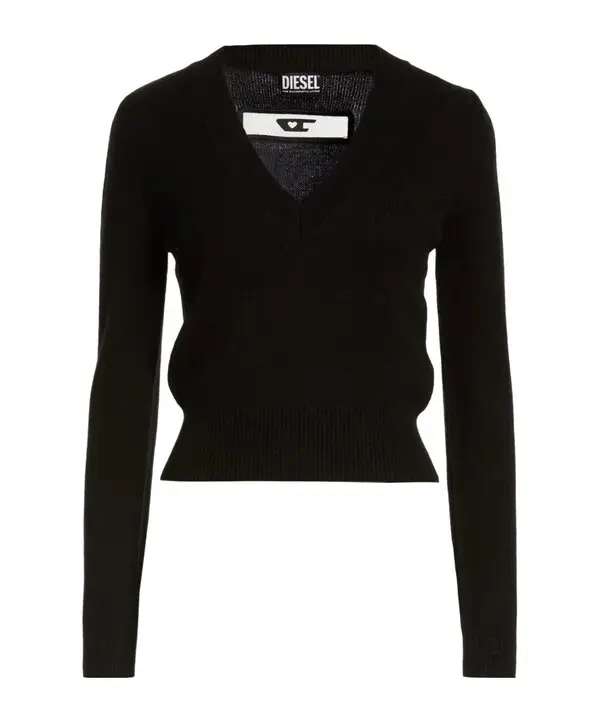 DIESEL® Solid-color Wool V-neck Long Sleeves
