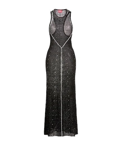 DIESEL® Sleeveless Linen Knit Maxi Dress With Embroidered Logo