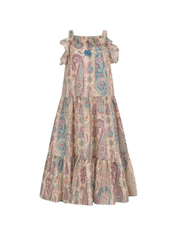 Etro Cotton Muslin Long Dress With Paisley Print