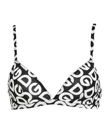 Dolce & Gabbana Logo Print Lace Jersey Top - Black