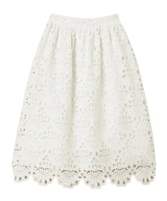 TWINSET Woven Midi Skirt With Scalloped Edges
