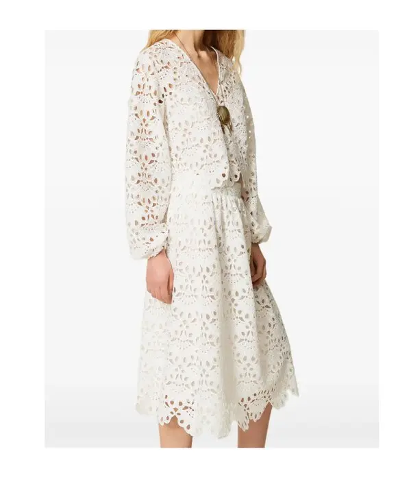 TWINSET Woven Midi Skirt With Scalloped Edges