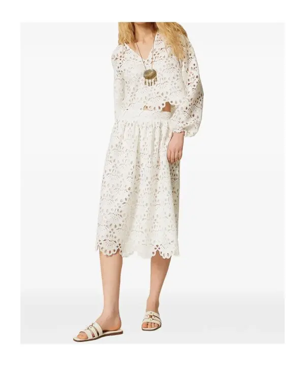 TWINSET Woven Midi Skirt With Scalloped Edges