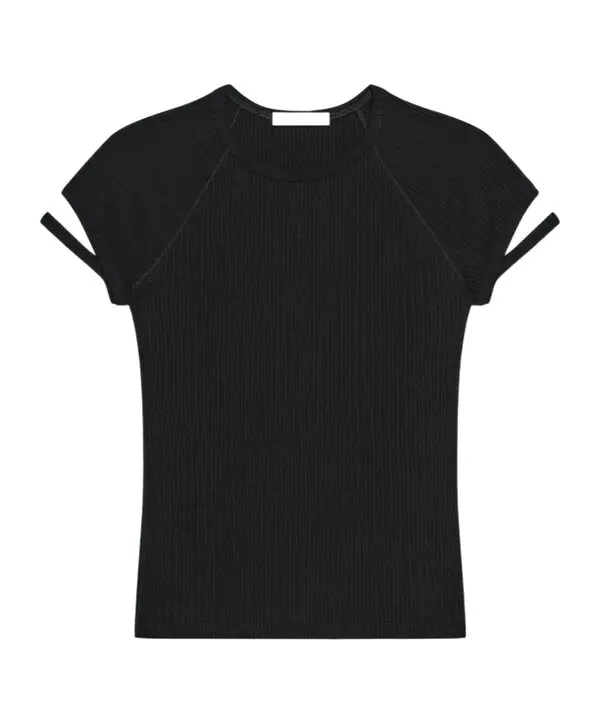 Helmut Lang Cutout Sleeve Ribbed Top - Black