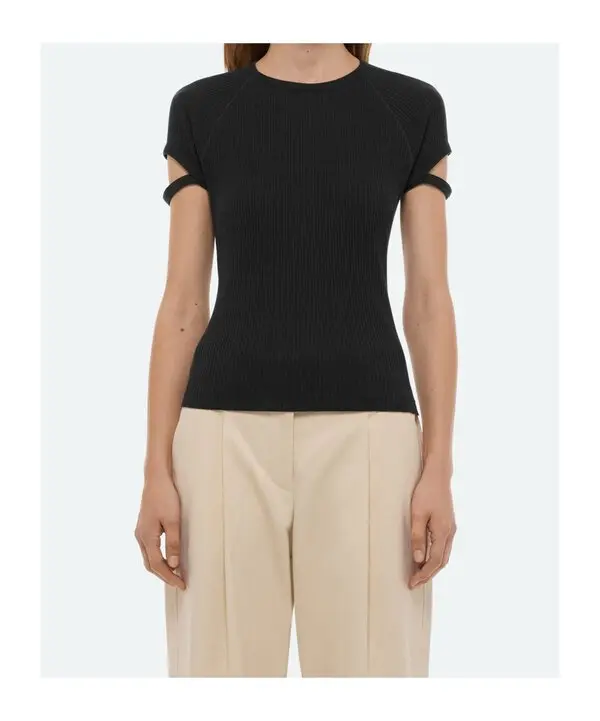 Helmut Lang Cutout Sleeve Ribbed Top - Black