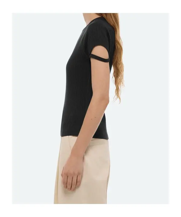 Helmut Lang Cutout Sleeve Ribbed Top - Black