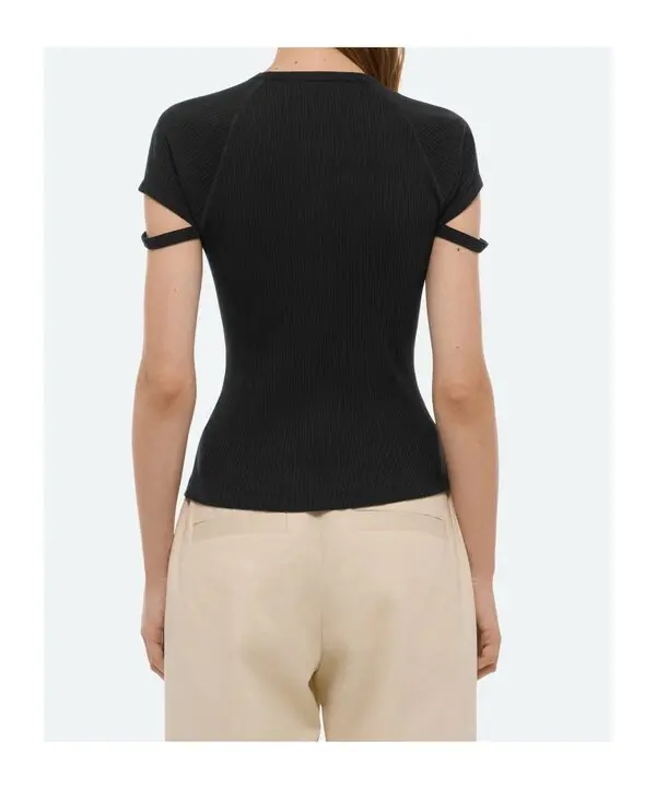 Helmut Lang Cutout Sleeve Ribbed Top - Black