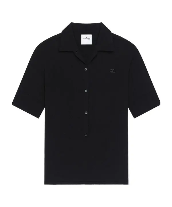 COURREGES Short-sleeved Merino Wool Polo With Embroidered Logo - Black