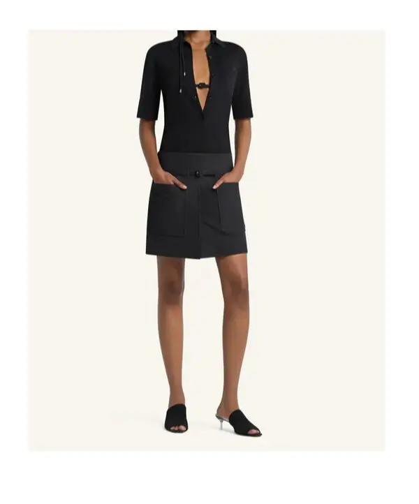 COURREGES Short-sleeved Merino Wool Polo With Embroidered Logo - Black