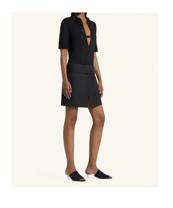 COURREGES Short-sleeved Merino Wool Polo With Embroidered Logo - Black