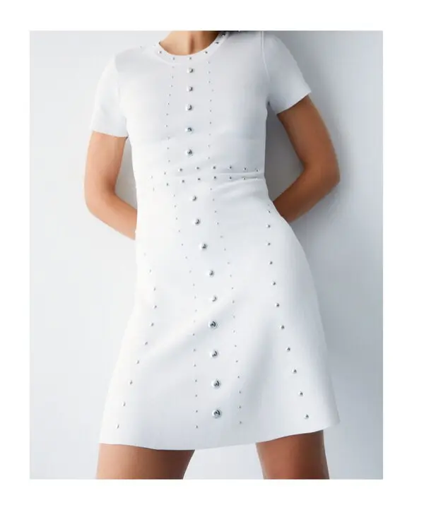 Liu Jo Studded Knit Mini Dress - White Wool