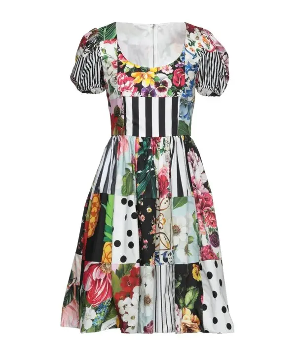 Dolce & Gabbana Patchwork Floral Print Short Sleeve Dress