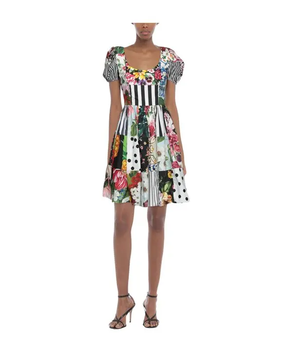 Dolce & Gabbana Patchwork Floral Print Short Sleeve Dress