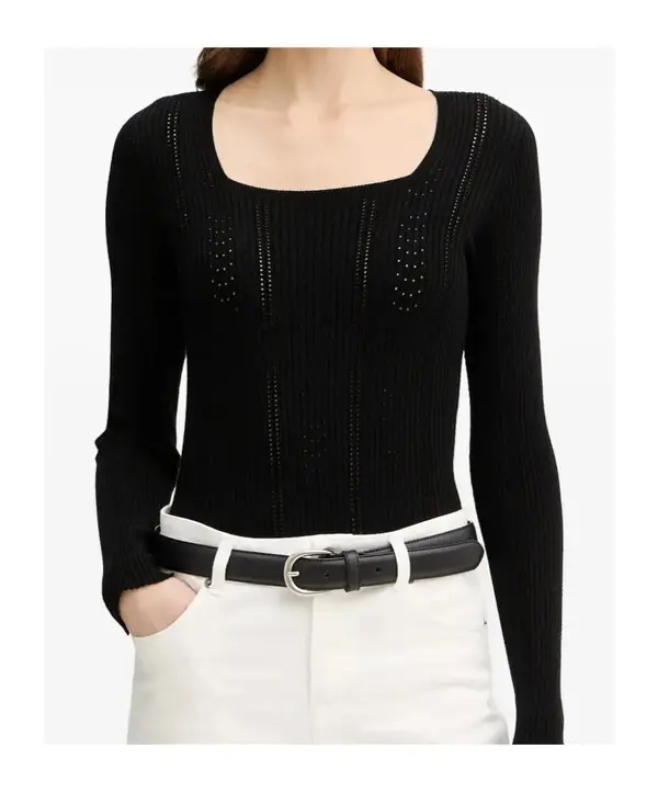 TWINSET Ribbed Square Neck Long Sleeve Sweater