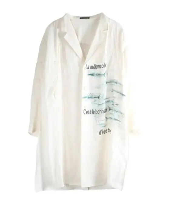 Yohji Yamamoto Printed Linen Coat - White