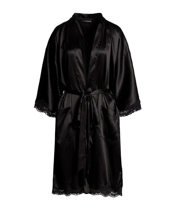 Dolce & Gabbana Satin Robe With Lace Trims - Black