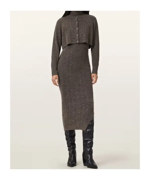 ALLSAINTS Sabine Roll-neck Cardigan And Dress Set - Fawn Brown