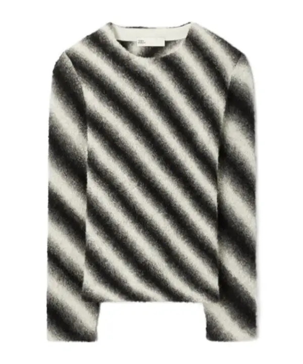Tory Burch Striped Crew Neck Long Sleeve Sweater - Ivory / Black